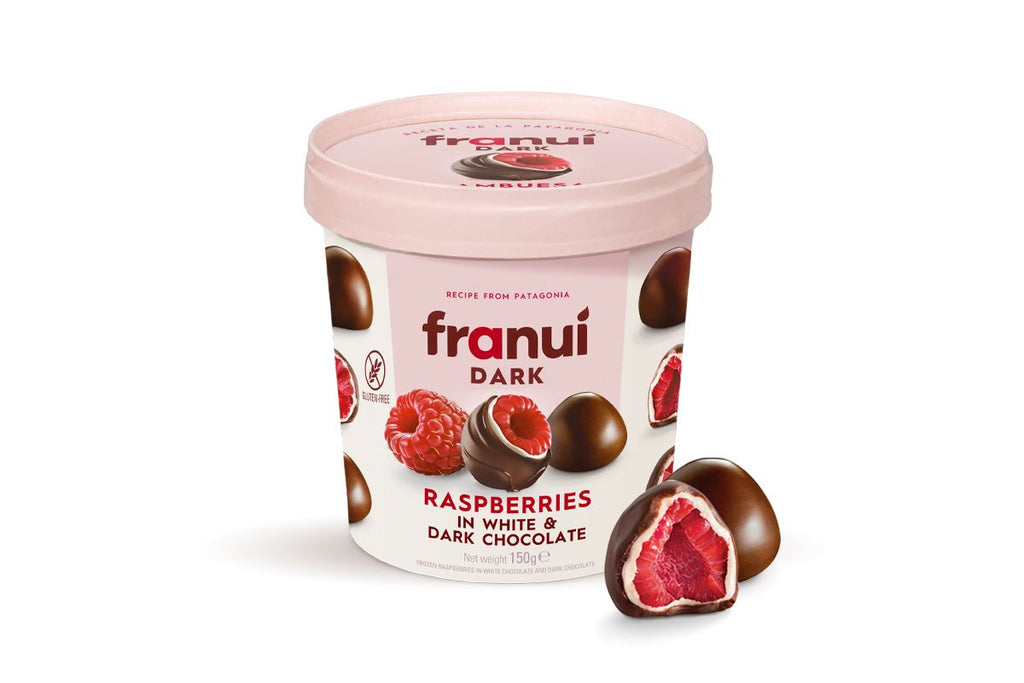 Franui Dark - Fresh frozen raspberries dipped in White and Dark Chocol ...